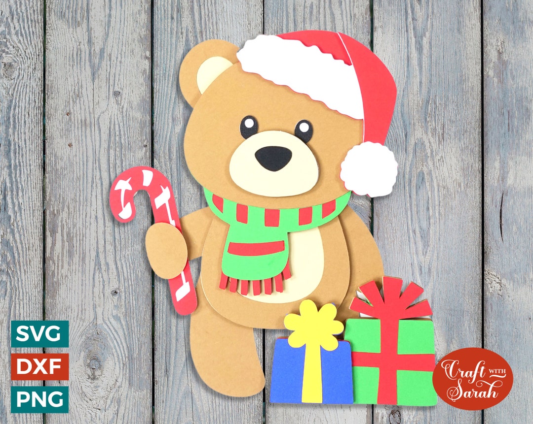 Christmas Teddy SVG | Layered Male Teddy With Candy Cane Cutting File ...