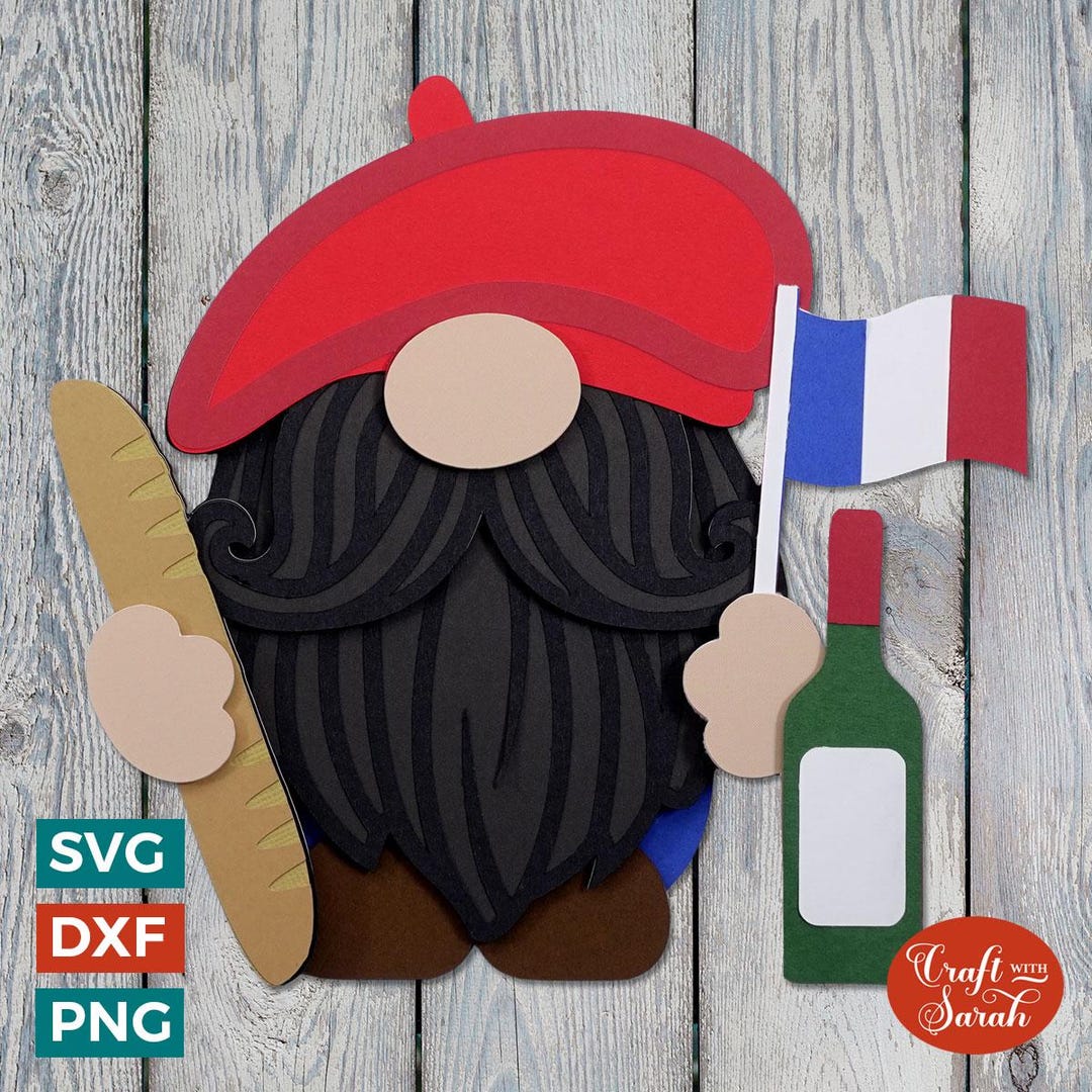 French Gnome SVG | Layered Male Patriotic Gnome Cutting Files - Etsy