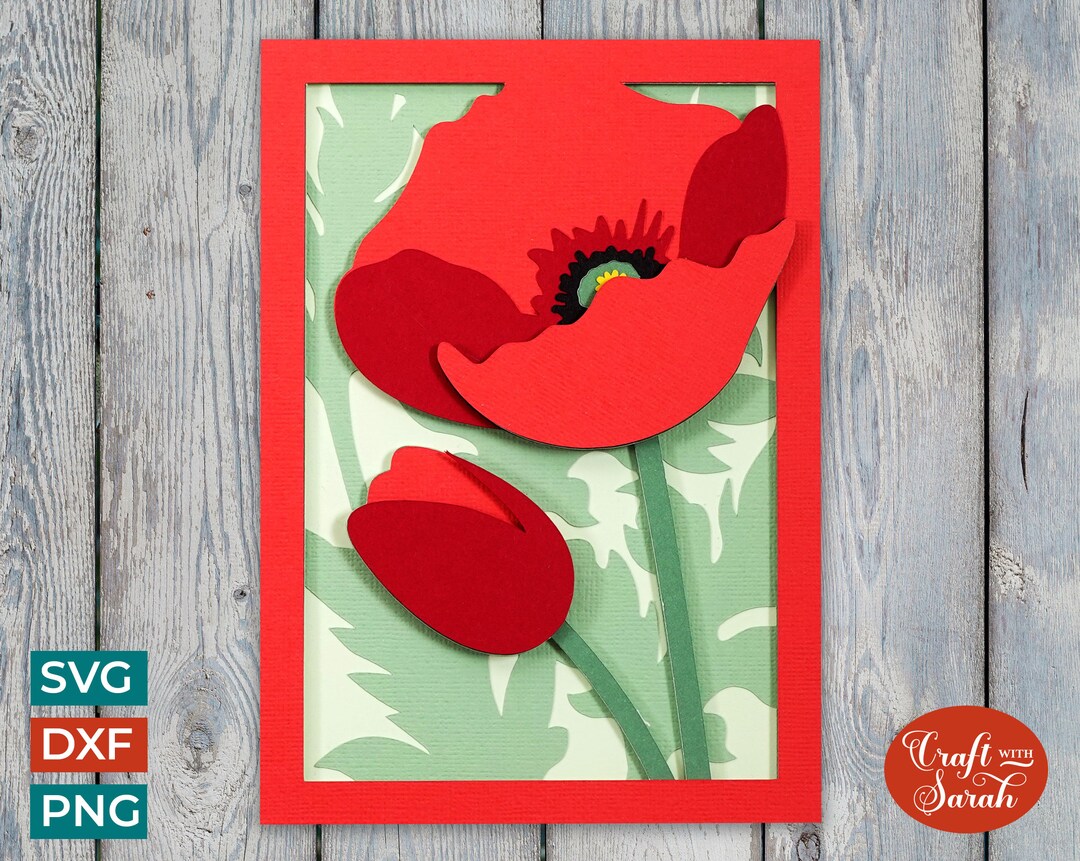 Poppies Card SVG | Layered Poppy Greetings Card Cutting File - Etsy