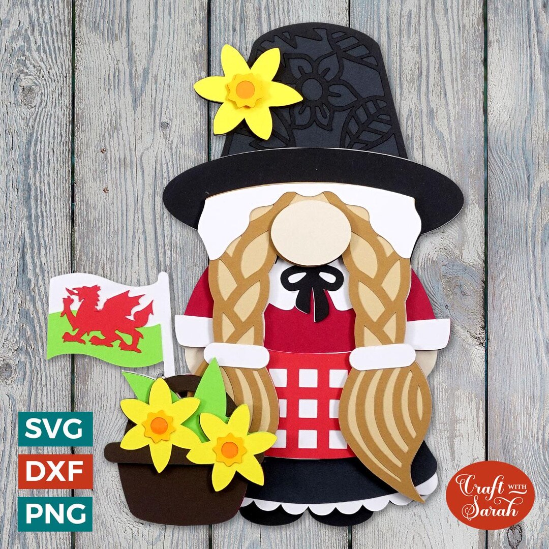 Welsh Gnome SVG | Layered Female Patriotic Gnome Cutting Files - Etsy