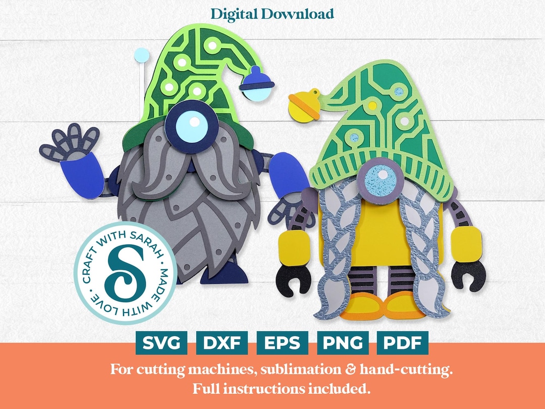 Robot Gnome Svgs | Layered Male & Female Robotic Gnome Cutting Files - Etsy