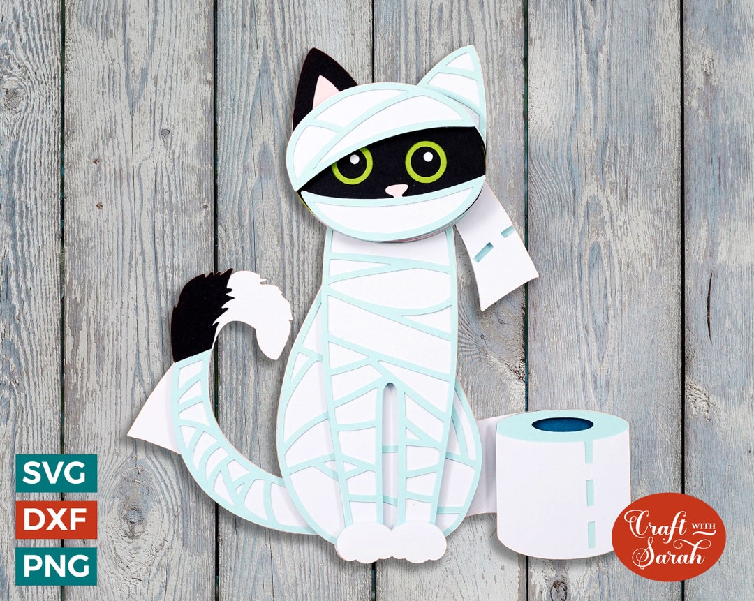 Mummy Cat SVG | Layered Halloween Toilet Roll Cat Cut Files - Etsy