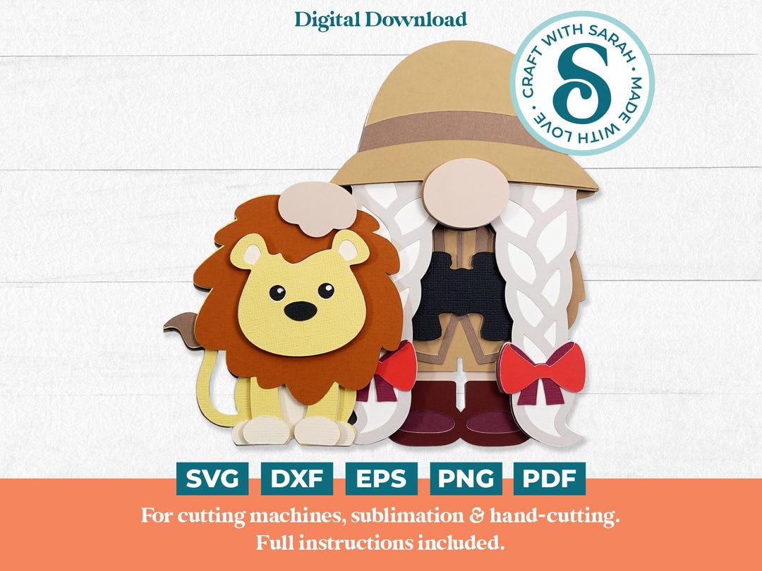 Safari Gnome SVG | Layered Female Zoo Keeper Gnome Cutting Files - Etsy