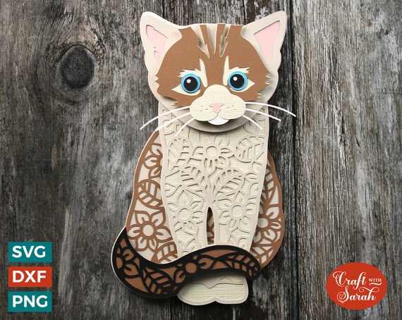 Tabby Kitten SVG Layered Brown Striped Kitten Cutting File | Etsy