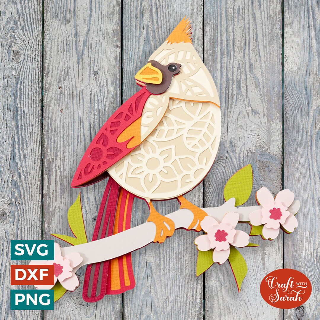 Cardinal SVG | Female Cardinal on Blossom Branch Cutting File - Etsy