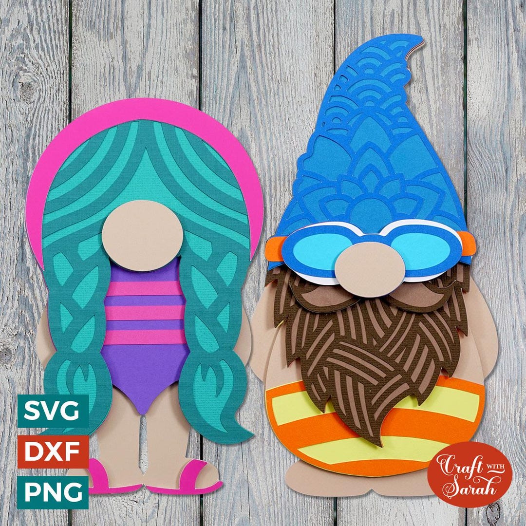 Pair of Swimming Gnome Svgs | Layered Male & Female Swimming Costume ...