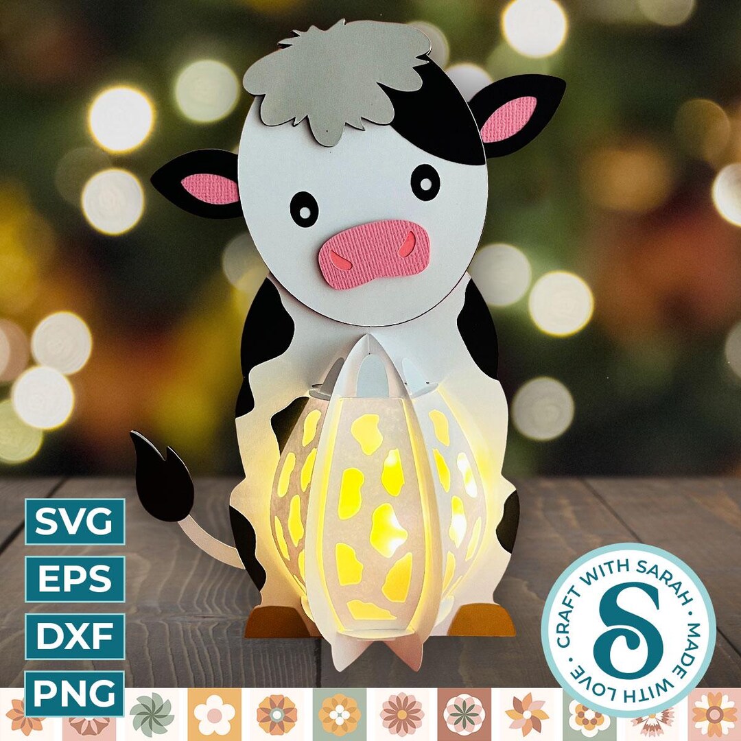 Cow Lantern SVG | 3D Black & White Cow Lantern Design Cutting File - Etsy