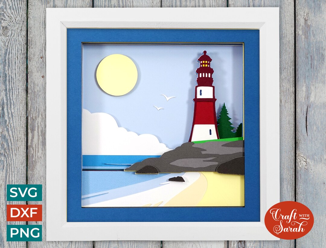 Beach Lighthouse Shadow Box SVG | Layered Coastal Lighthouse Cutting ...