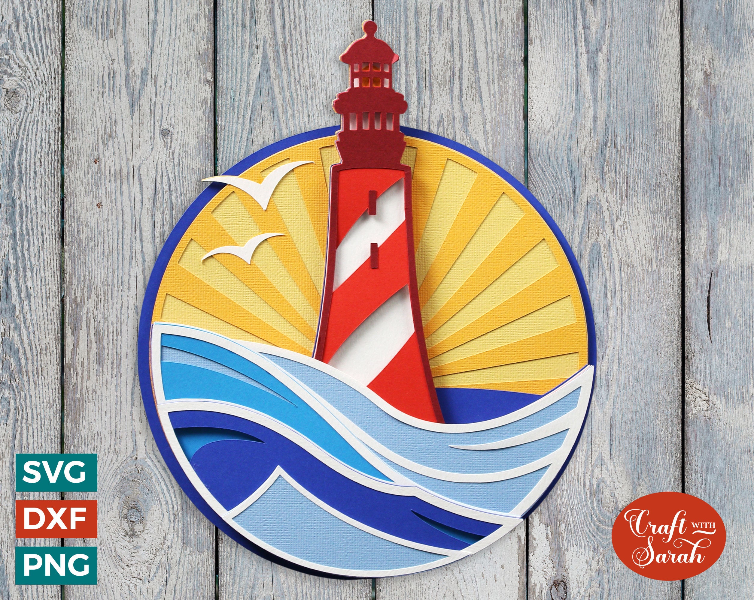 Lighthouse SVG File | Layered Nautical Lighthouse With Waves Cutting ...