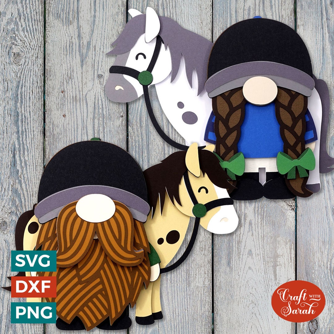 Equestrian Gnome Svgs | Layered Male & Female Horse Riding Gonk Cut ...