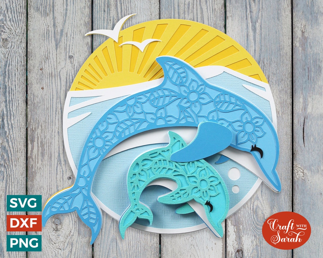 Dolphins SVG | Layered Mother & Baby Dolphin Cutting File - Etsy
