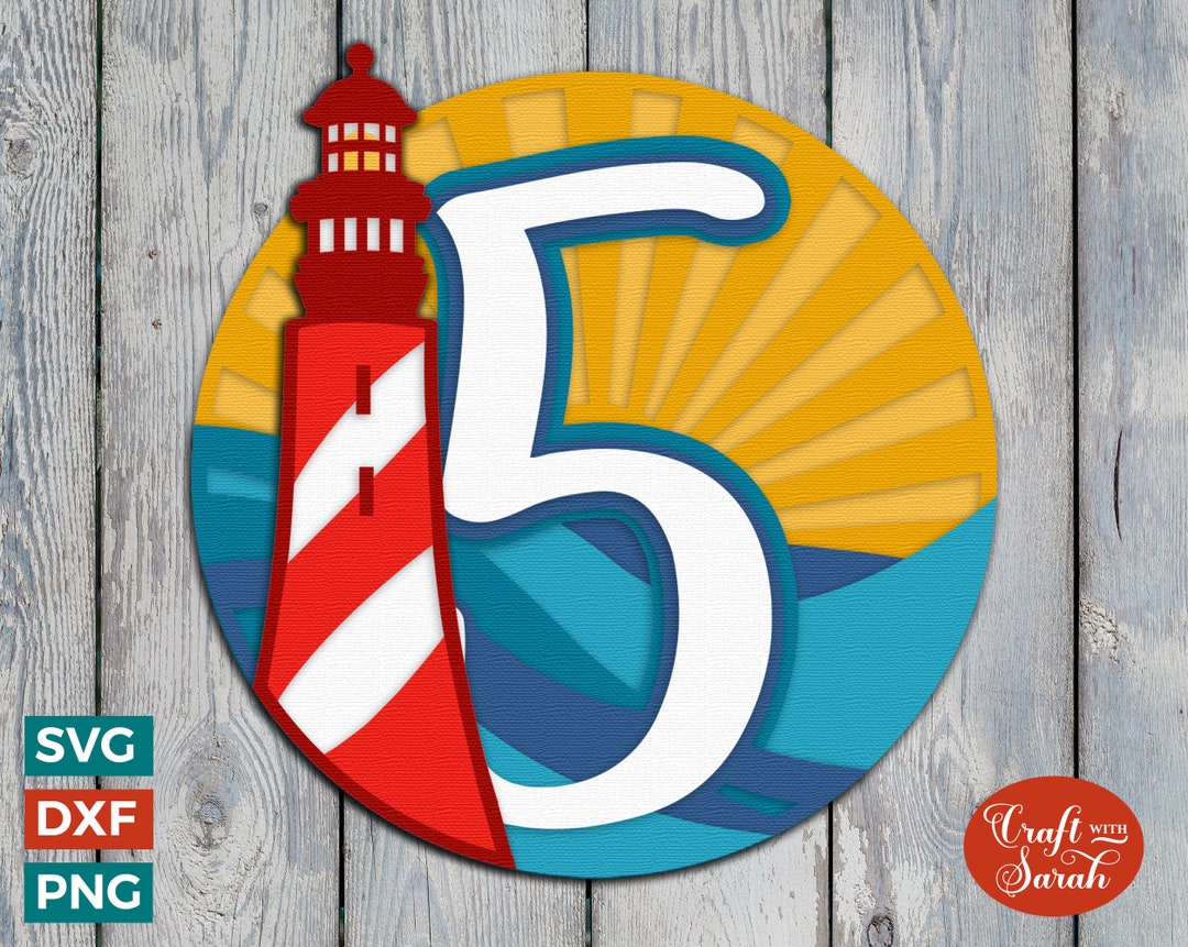 Lighthouse Number 5 Layered SVG | 3D Lighthouse Alphabet - Etsy