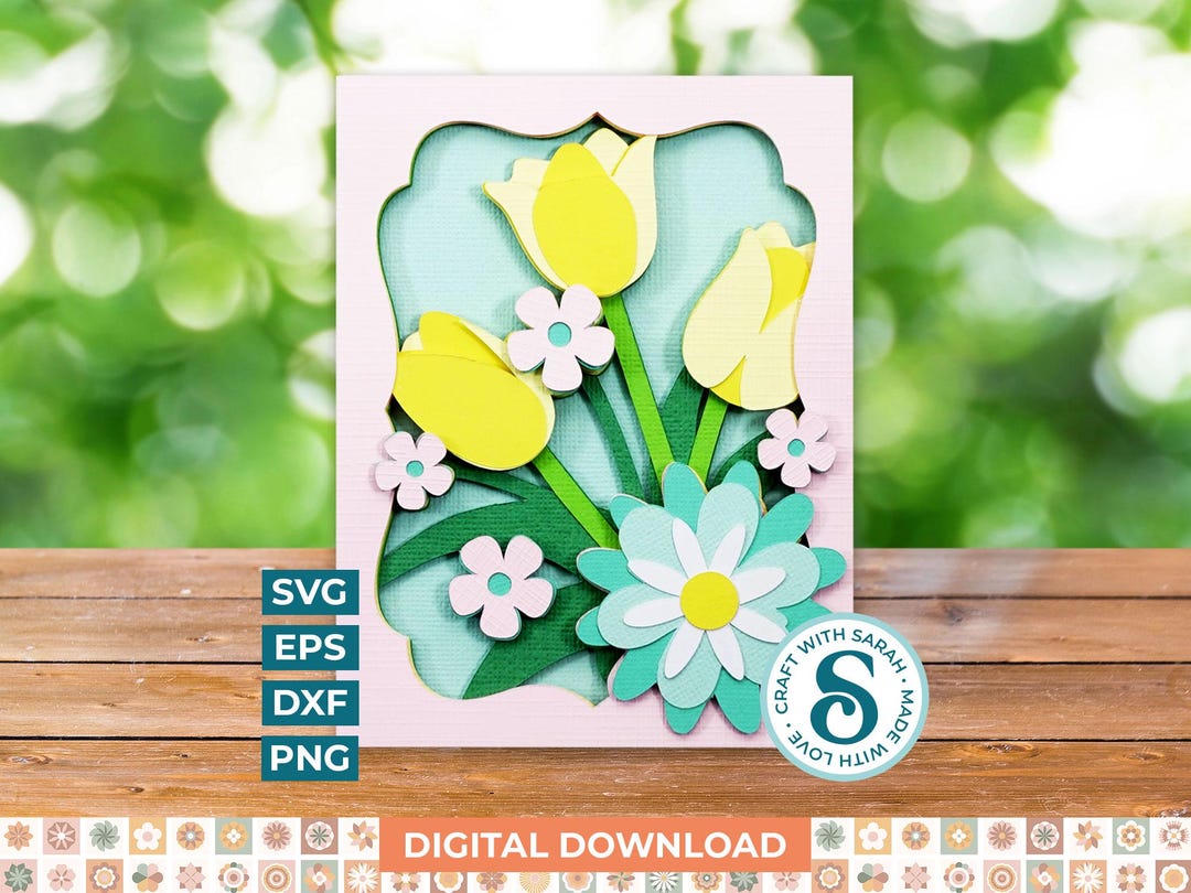 Spring Flowers A2 Card SVG | Layered Floral Card Cut Files - Etsy