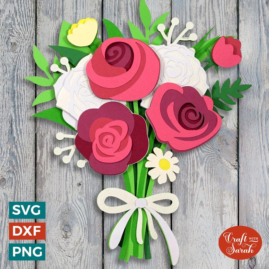 Wedding Bouquet SVG | Layered Bunch of Flowers Cutting File - Etsy