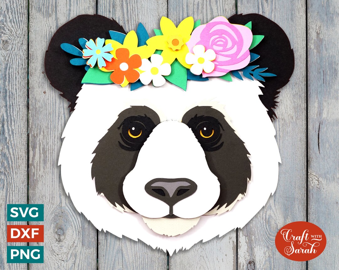 Panda Head Flowers SVG | 3D Layered Panda Flower Crown Cutting File - Etsy