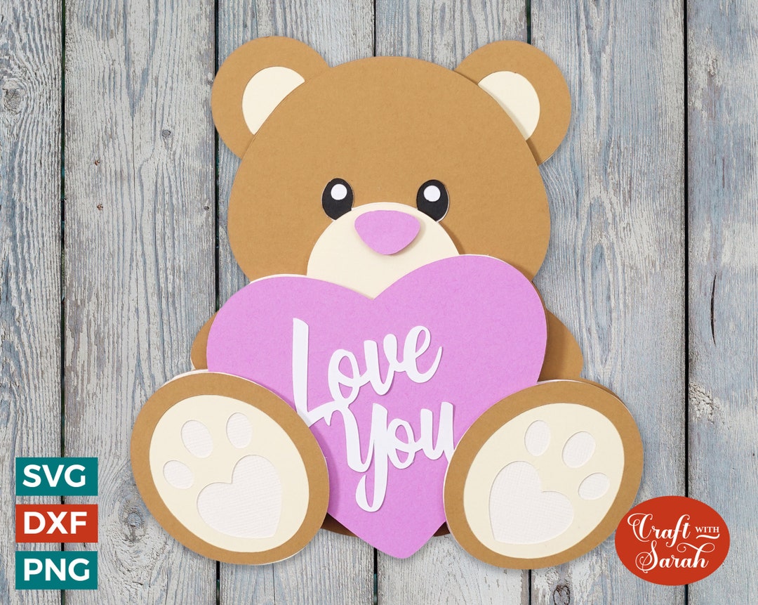 Valentine's Teddy SVG | 3D Layered Male Valentine's Day Bear Cutting ...