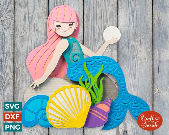 Mermaid SVG File Layered Mermaid & Shells Cutting File - Etsy