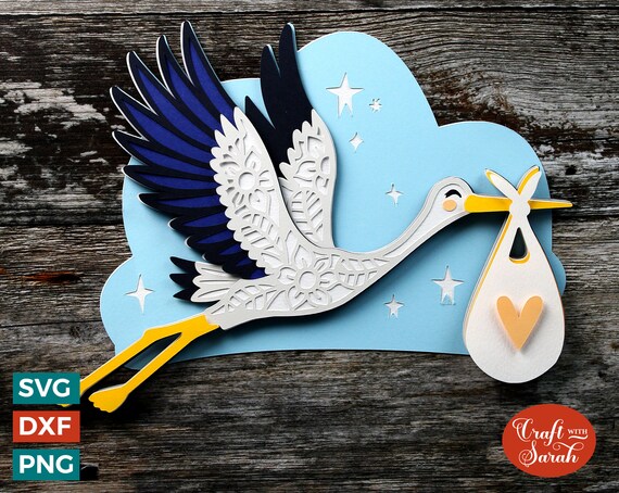Baby & Stork SVG File Layered New Baby Stork Cutting File | Etsy