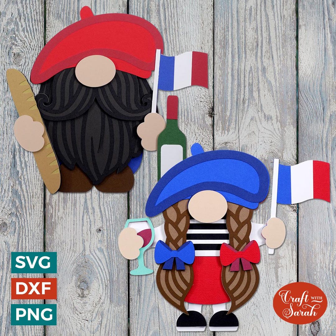 Pair of French Gnome Svgs | Layered Male & Female Patriotic Gonk Cut ...