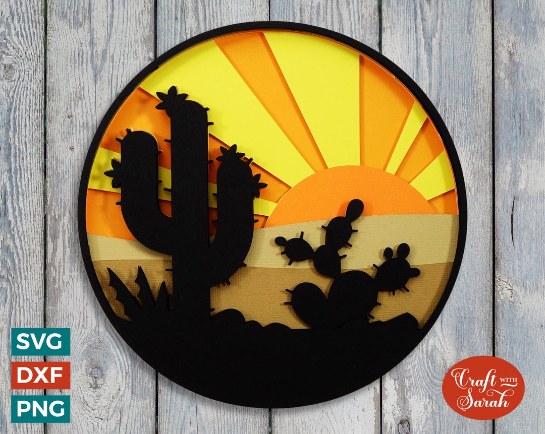 Desert Scene SVG | Layered Desert Cactus Cutting File - Etsy