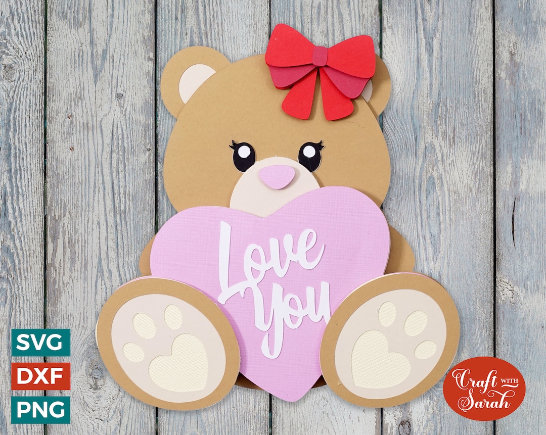 Valentine's Teddy SVG | 3D Layered Female Valentine's Day Bear Cutting ...