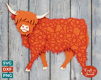 Highland Cow Layered Svg - Etsy