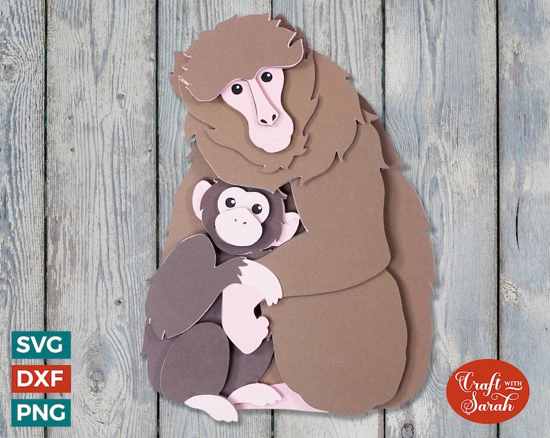 Barbary Macaque Monkeys SVG | 3D Layered Mother & Baby Cutting File - Etsy