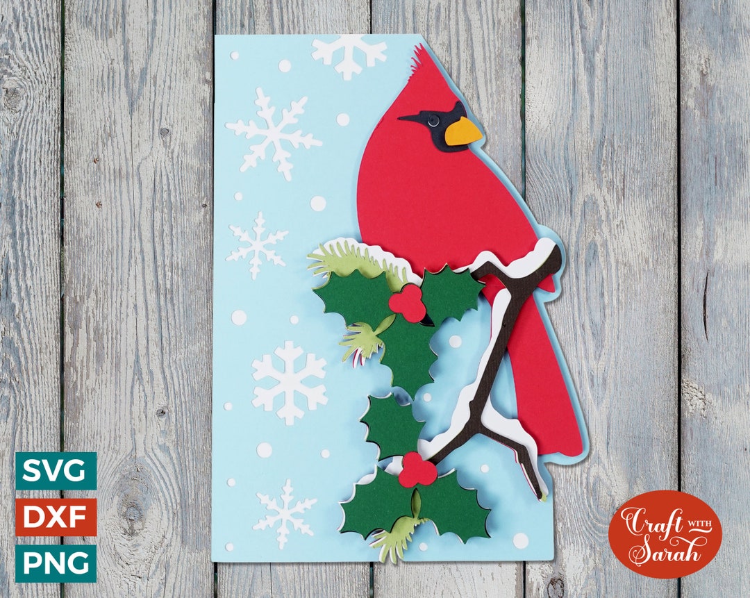Cardinal Greetings Card SVG | Christmas Side-edge Card - Etsy