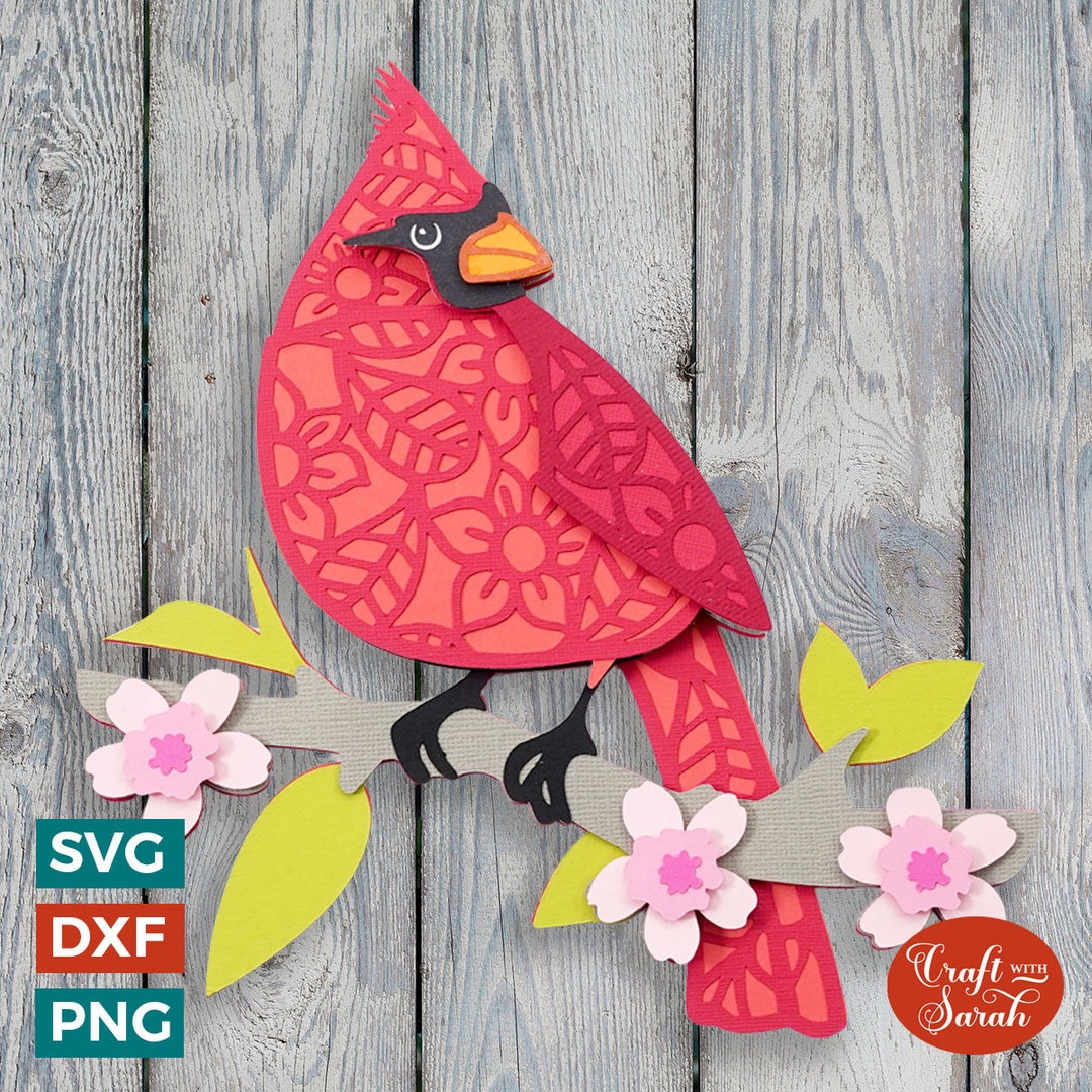 Cardinal SVG | Male Cardinal on Blossom Branch Cutting File - Etsy