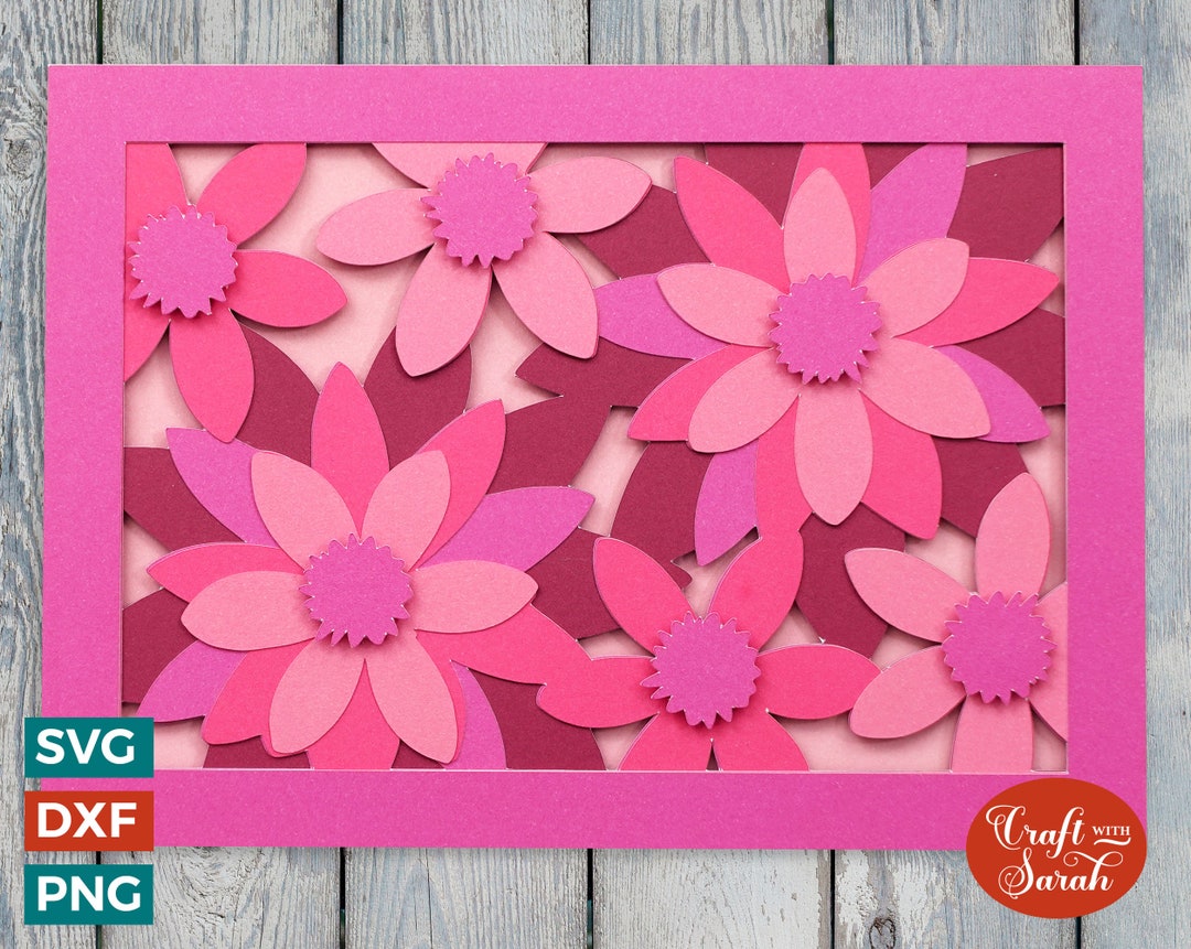 Pink Flowers Greeting Card SVG | Layered Flower Card - Etsy