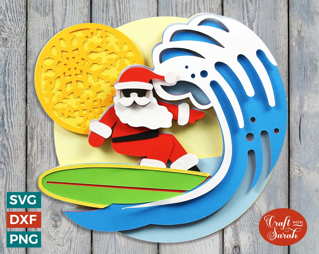 Surfing Santa SVG | Layered Summer Christmas Cutting File - Etsy