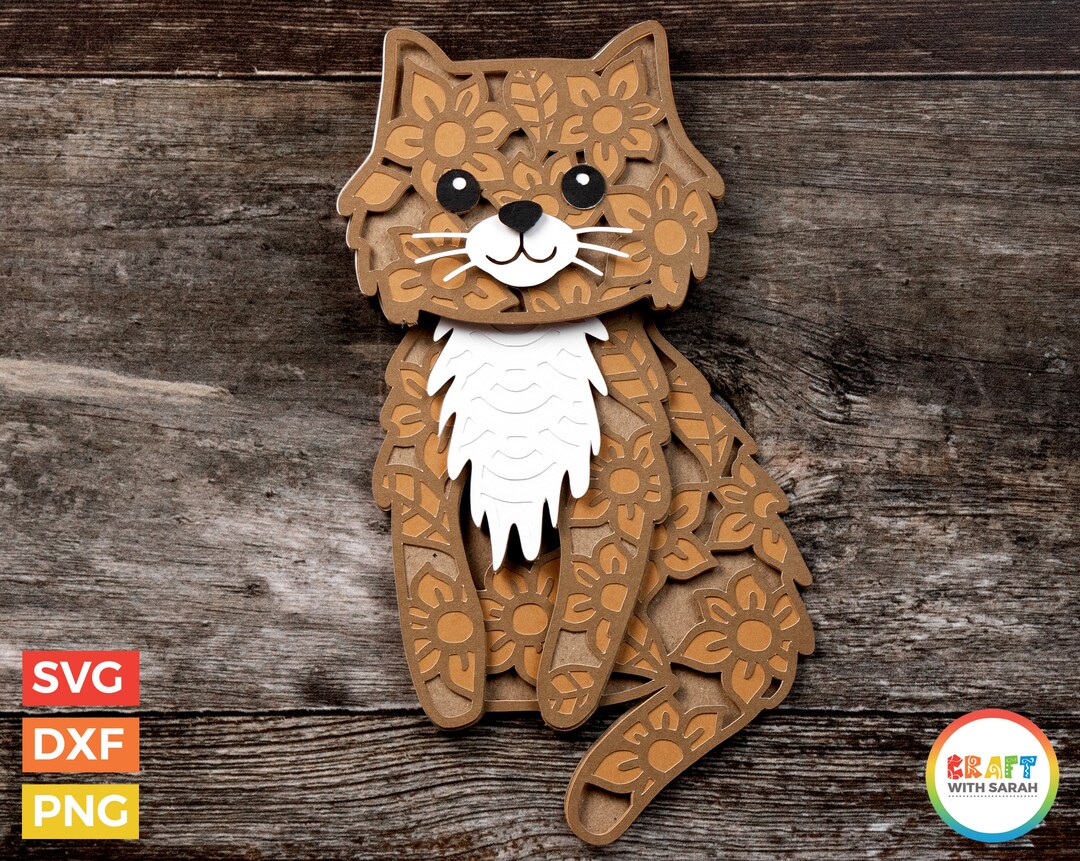 Fluffy Cat Layered SVG | Layered Long Haired Cat Cutting File - Etsy