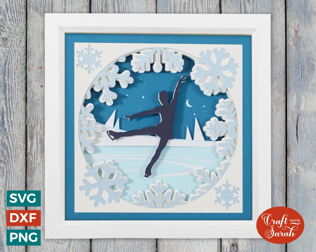 Ice Skating Shadow Box | Winter Ice Skater Cutting File - Etsy