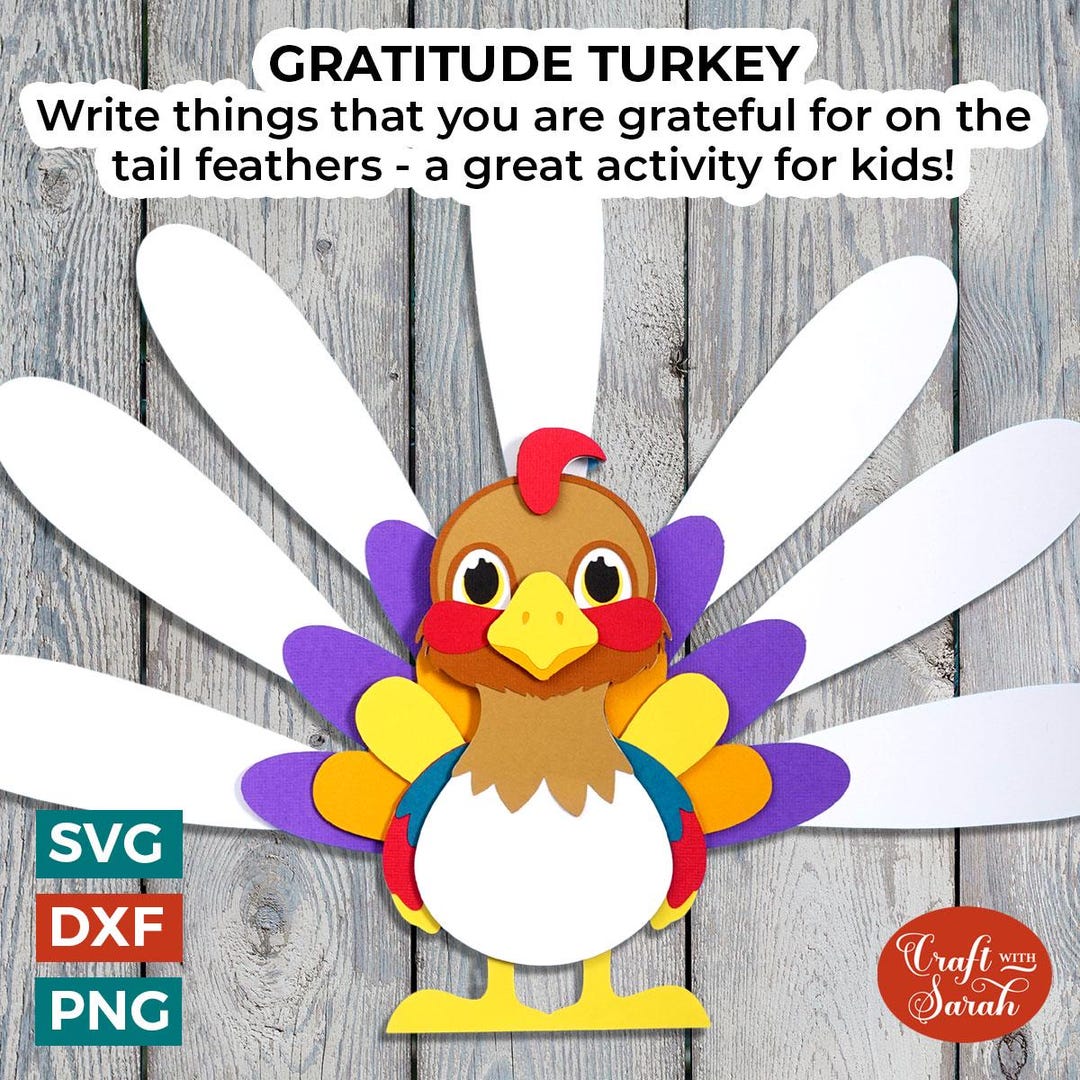 Gratitude Turkey SVG | Layered Thanksgiving Turkey Cut Files - Etsy