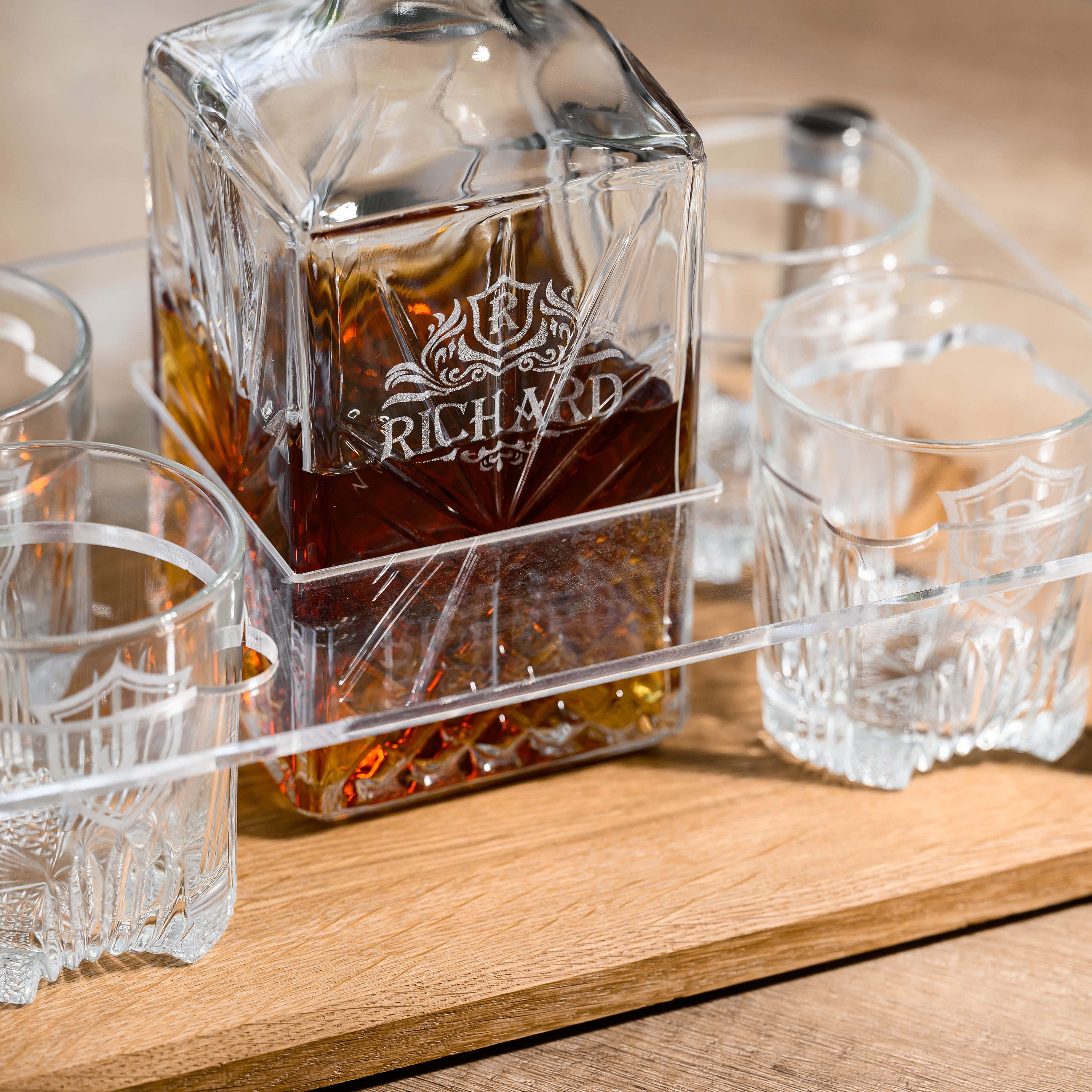 Engraved Whiskey Decanter Set: Vintage Italian Glasses & Serving Tray ...