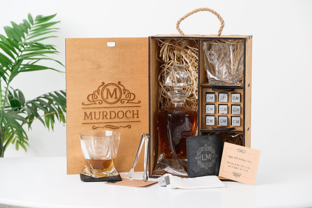 Premium Whiskey Gift for Men - Personalized Bourbon Decanter Set With ...