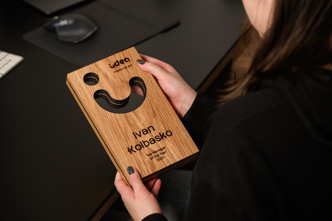 Personalized Recognition Award, Modern Custom Wooden Trophy, Stylish ...