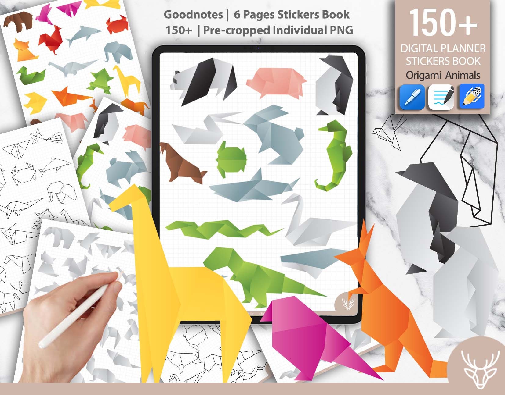 150+ Origami Animals L Pre-cropped Digital Planner PNG Stickers Bundle ...
