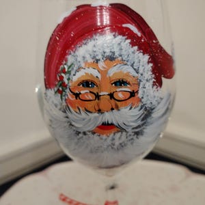 Hand Painted Santa Wine Glass Set - Etsy