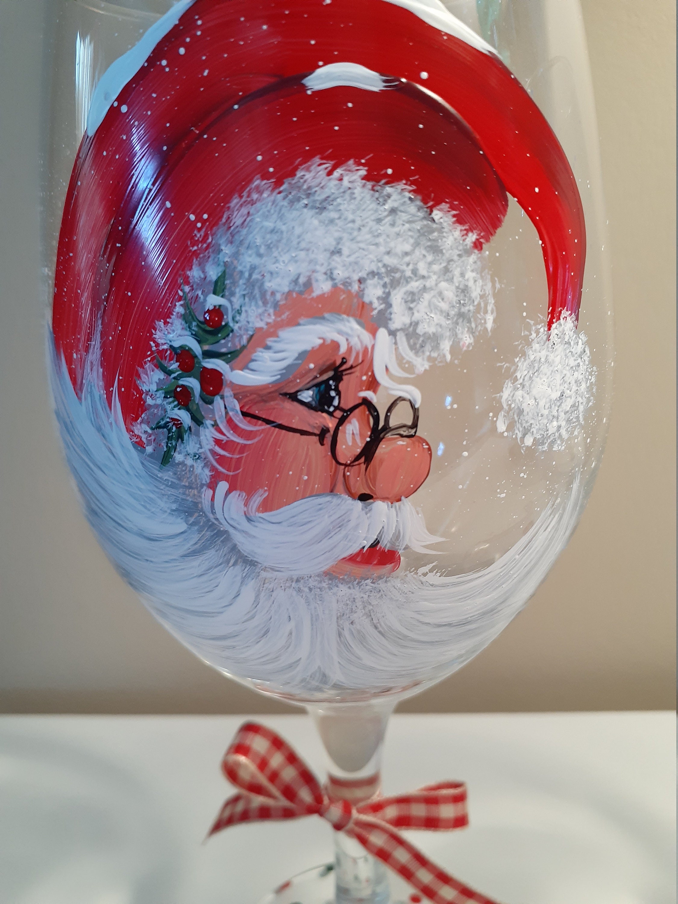 Hand Painted Santa Wine Glass Set - Etsy