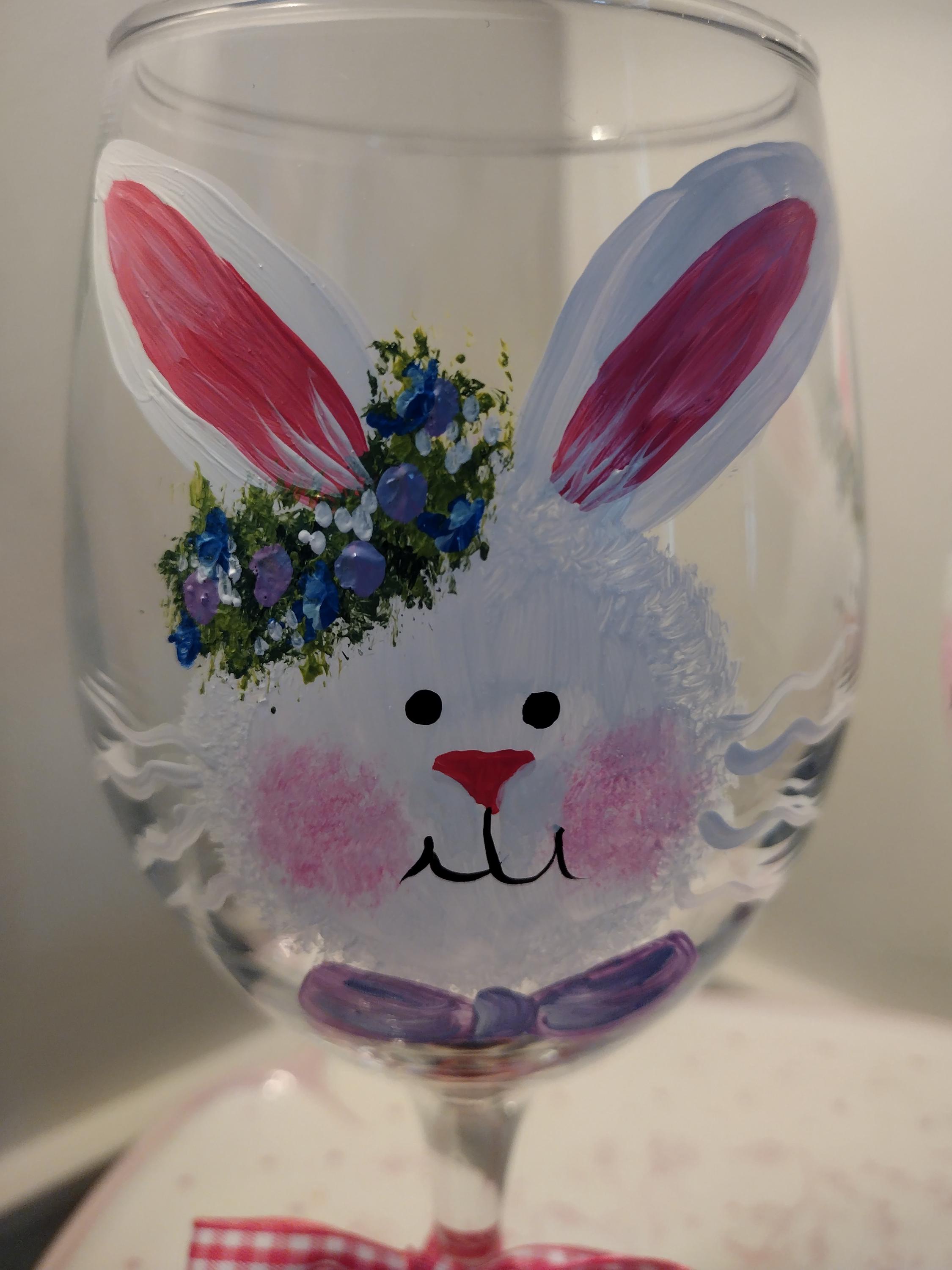 Hand Painted Spring Bunny Wines Glass Set - Etsy