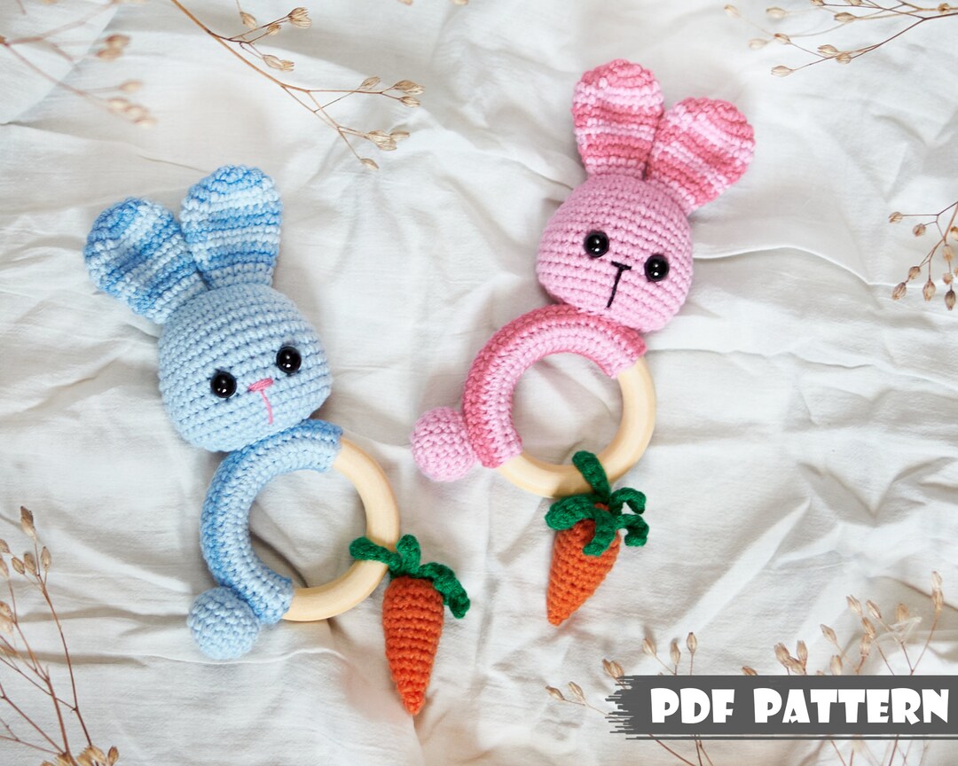 Crochet PATTERN Rattle Bunny With Carrot. Amigurumi Pattern Baby Rattle ...