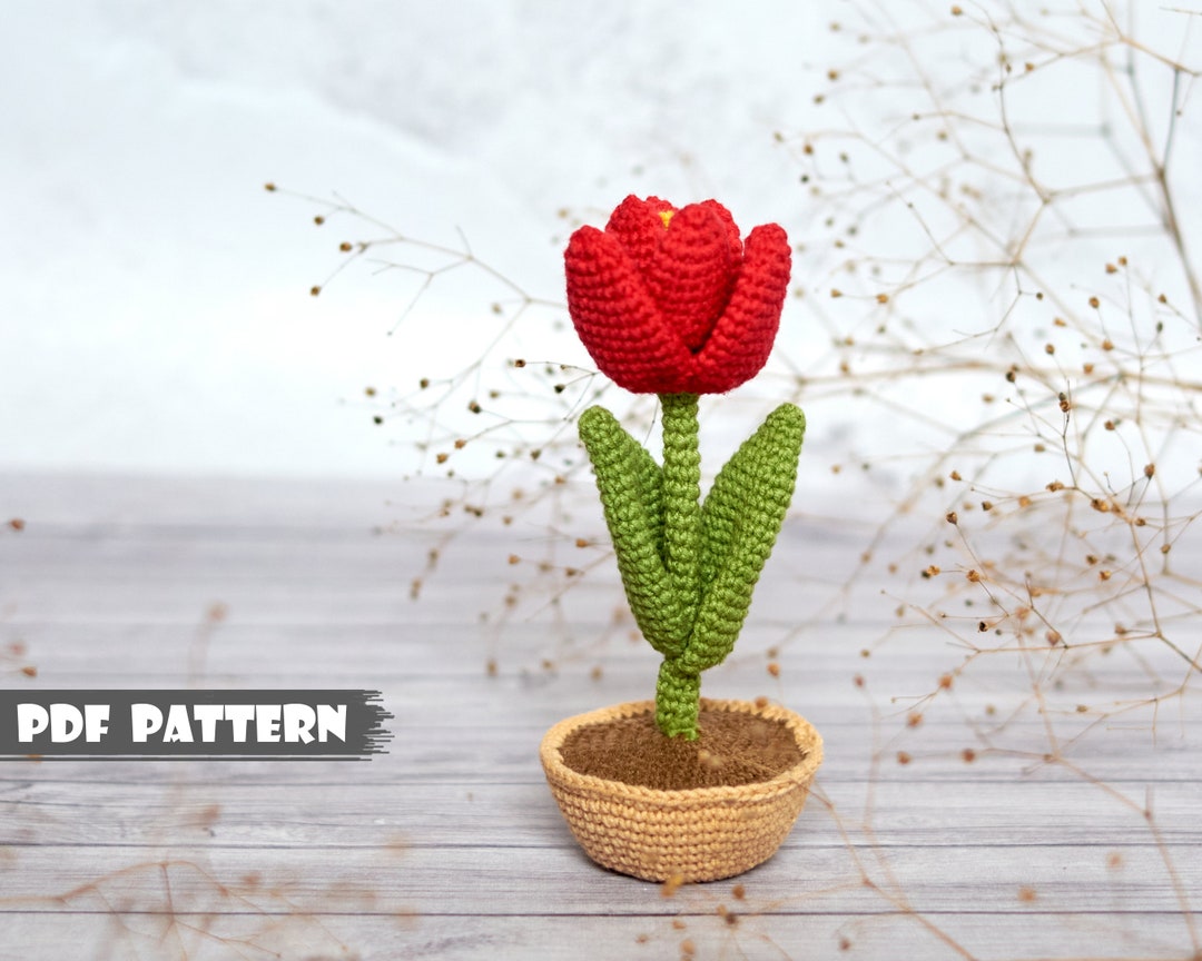 Crochet PATTERN Tulip in a Pot. Amigurumi Pattern Red Flower. Crochet ...