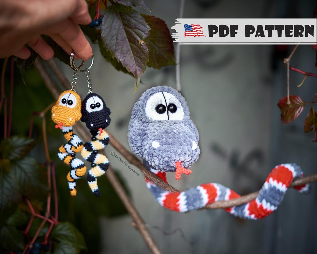 PDF Pattern: Crochet Snake Keychain. Amigurumi Viper Key Ring. Serpent ...