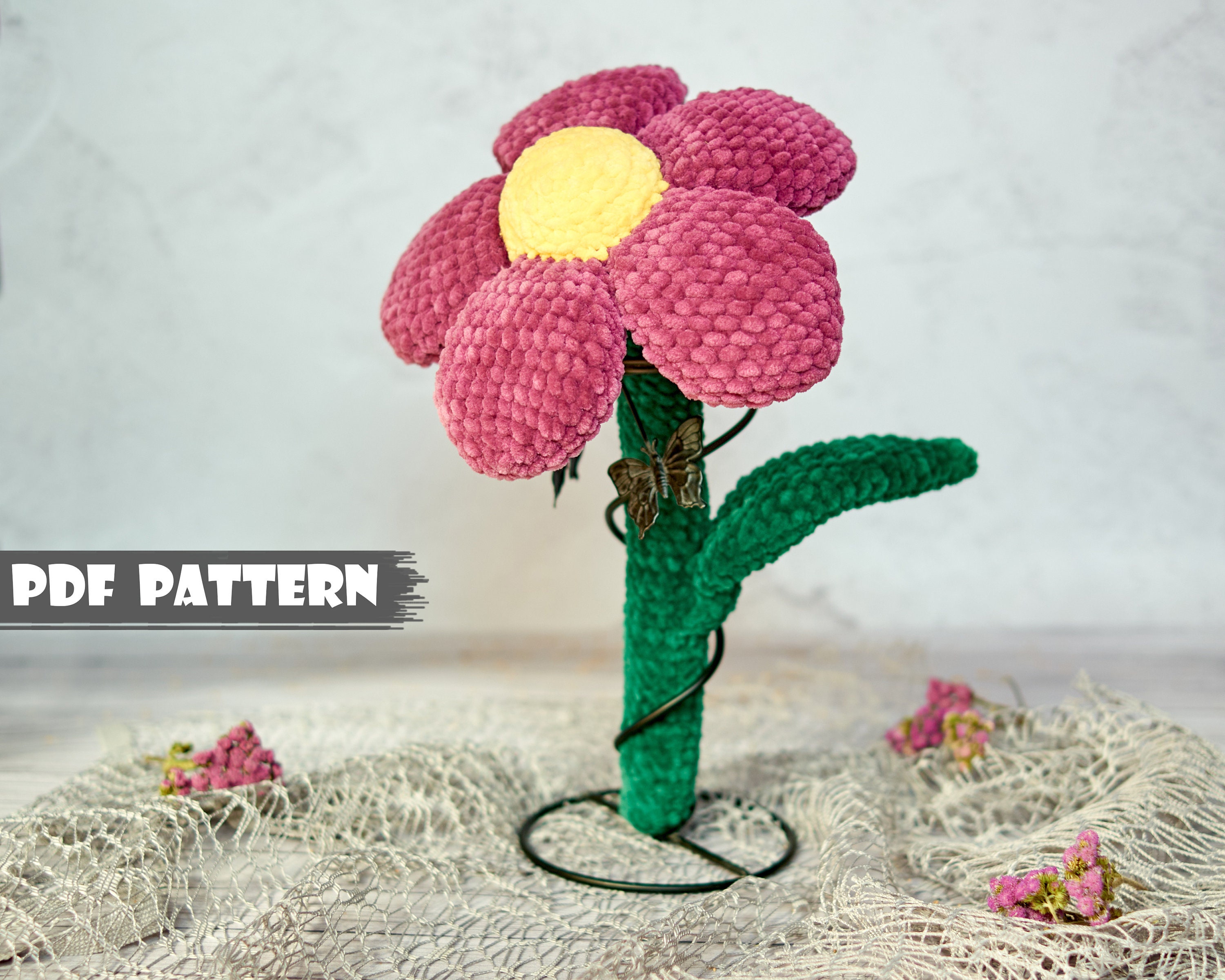 Crochet PATTERN plush flower. Amigurumi flower pattern. - Etsy España