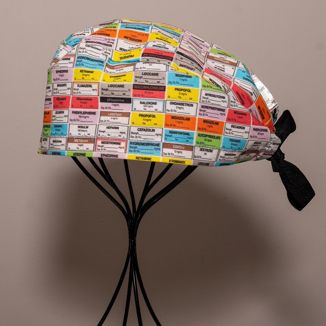 Unisex/men's Drug Labels Surgical Cap With Tie Back, All Cotton/bonnet ...
