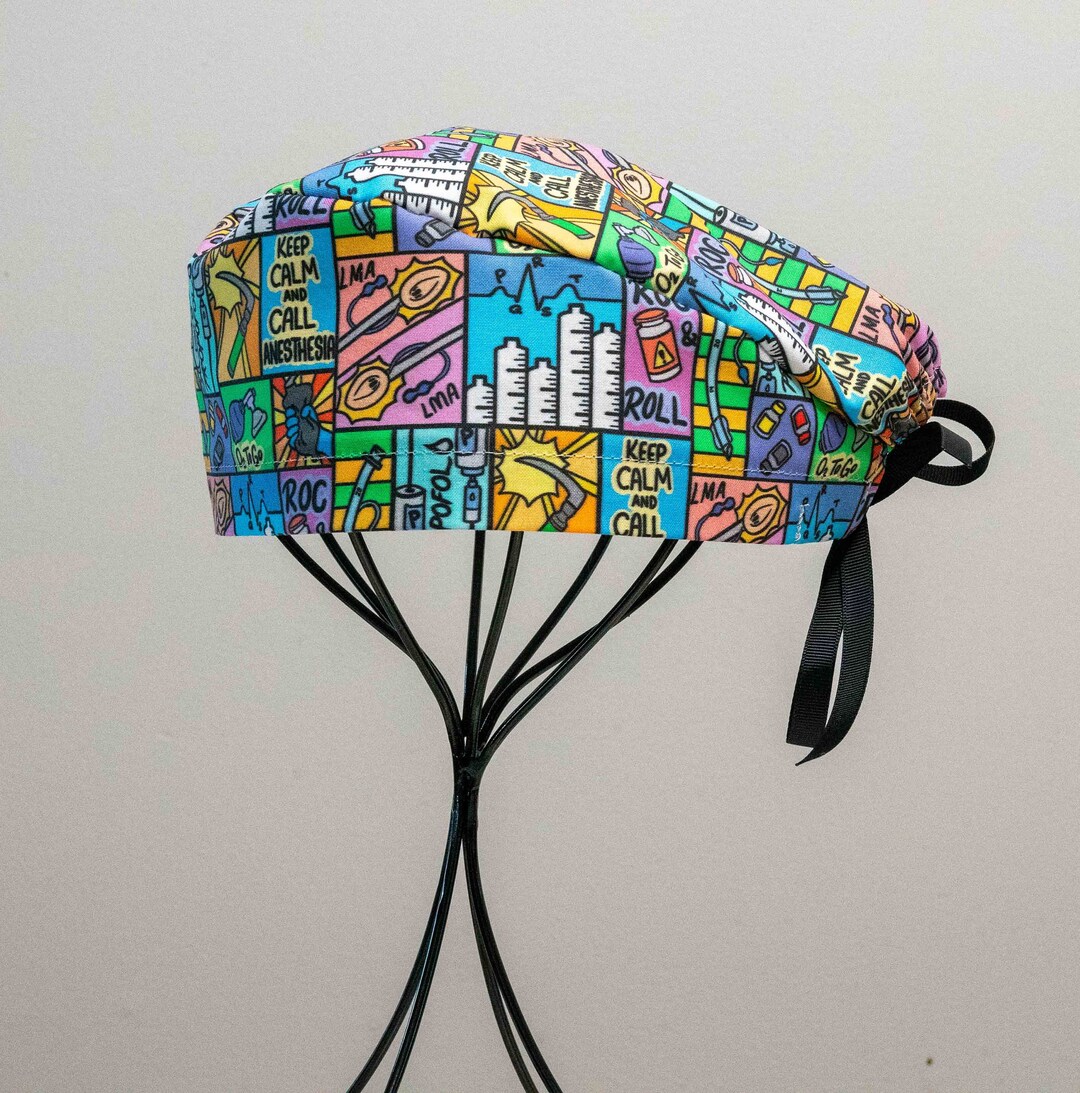 Unisex/men's Anesthesia Things Scrub Hat or Surgical Cap With Tie Back ...