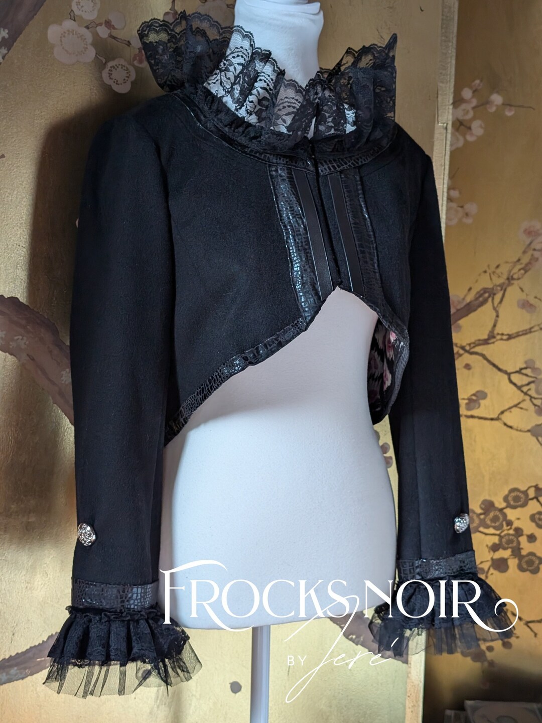 Black Punk Jacket, Faux Leather, Edwardian Lace, Concert Jacket ...