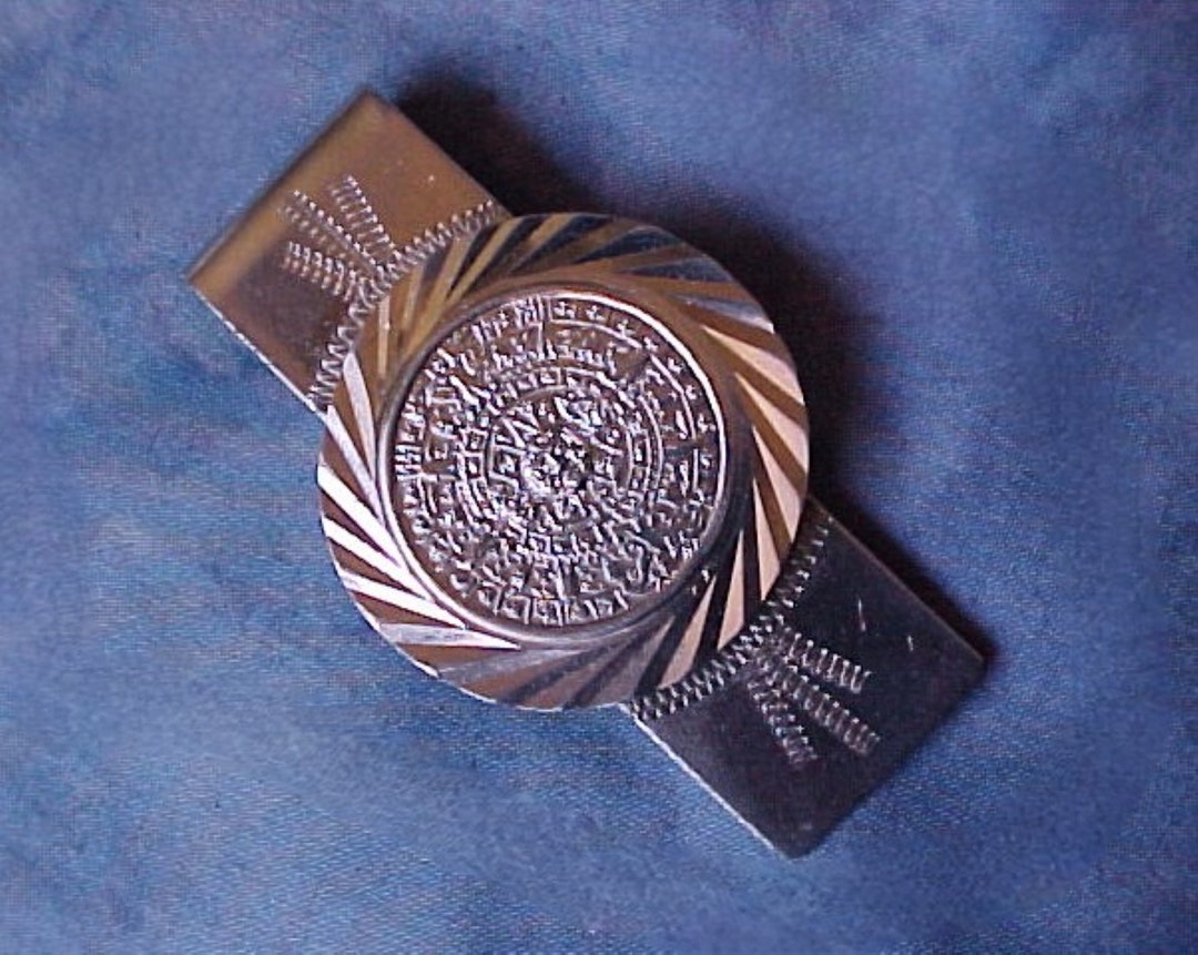 Taxco Mexico Artist Designed Aztec Calendar Chased Sterling Silver ...
