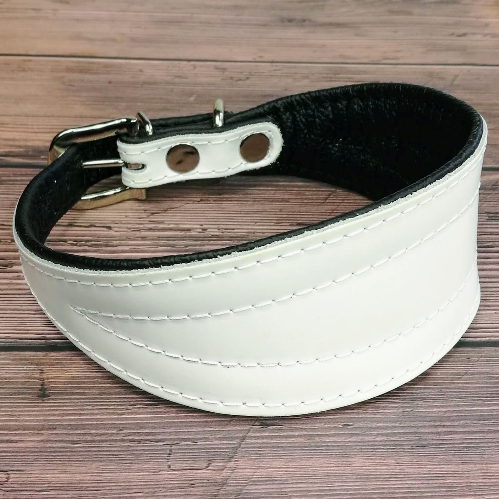 Leather Sighthound Collar White Black, Wide Dog Collar for Italian ...